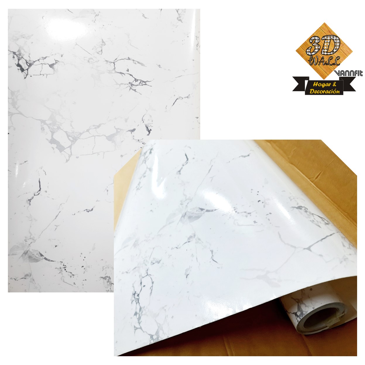 Rollo papel adhesivo decorativo estilo Marmol claro brillante 5mts ...